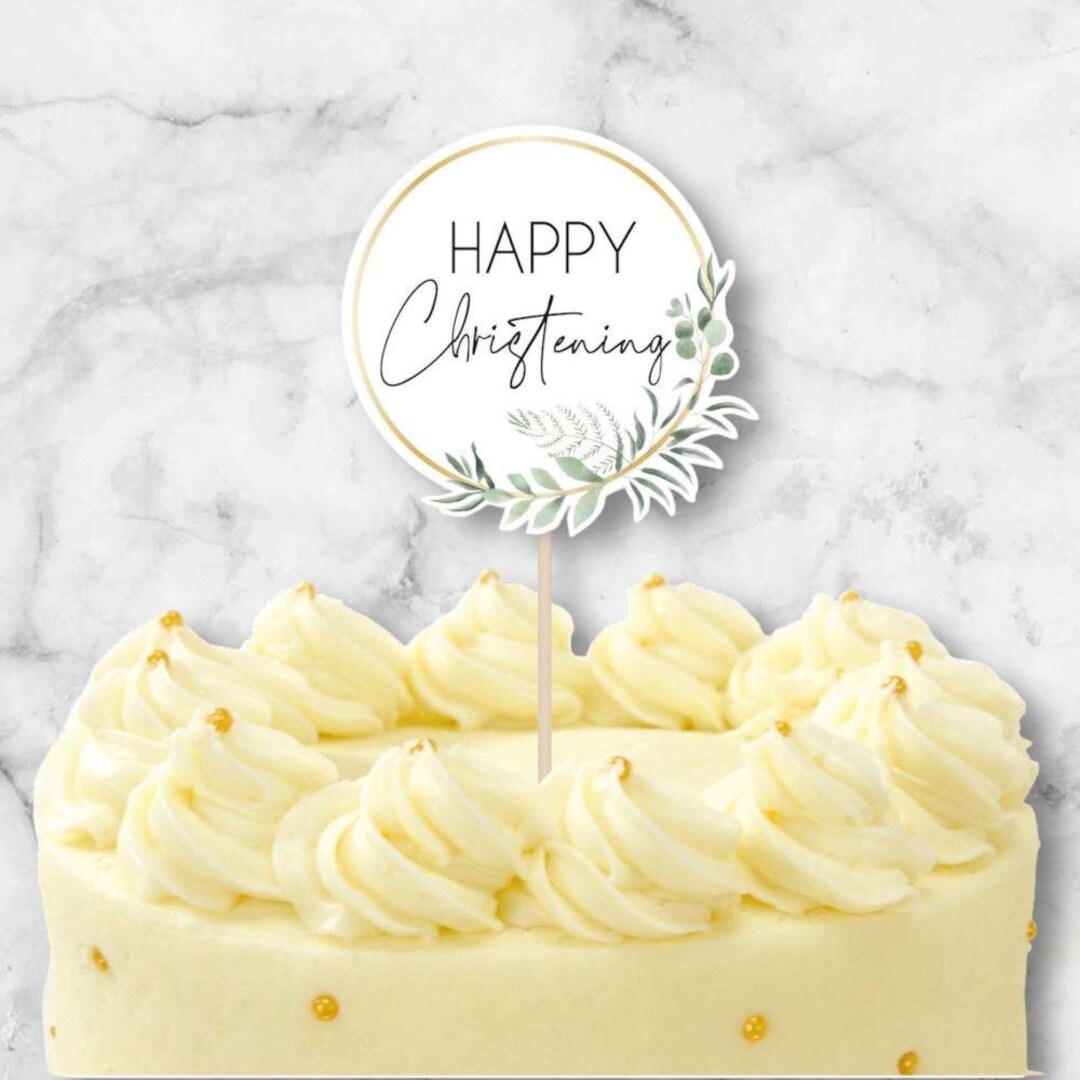 Happy Christening Cake Topper, Botanical Christening Cake Decoration ...