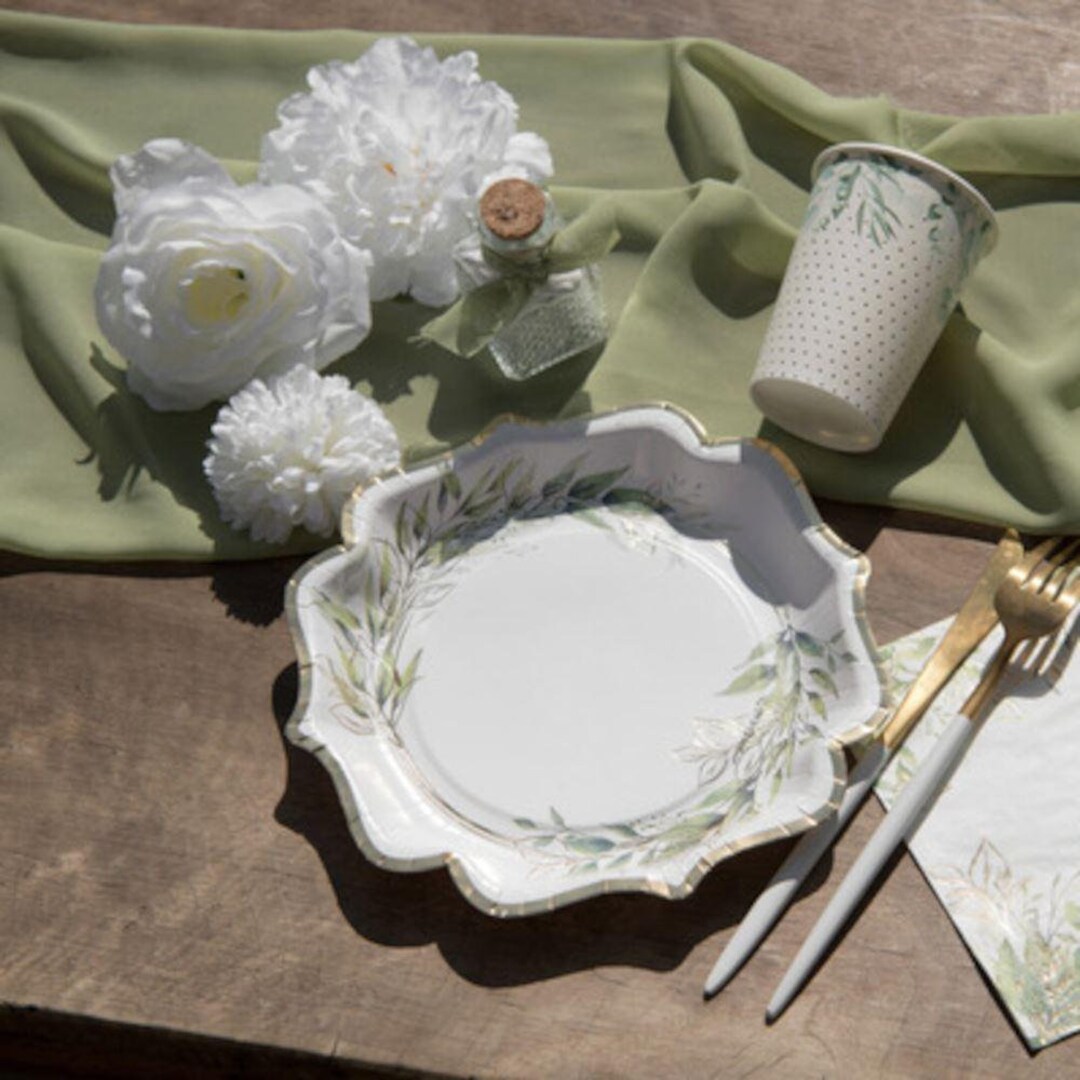 10 Green Foliage Plates, Botanical Wedding Party Tableware, Gold Foiled ...
