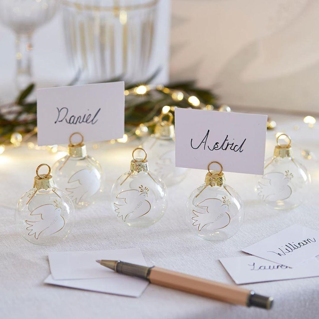 6 Christmas Glass Bauble Place Name Holders, Festive Table Setting ...