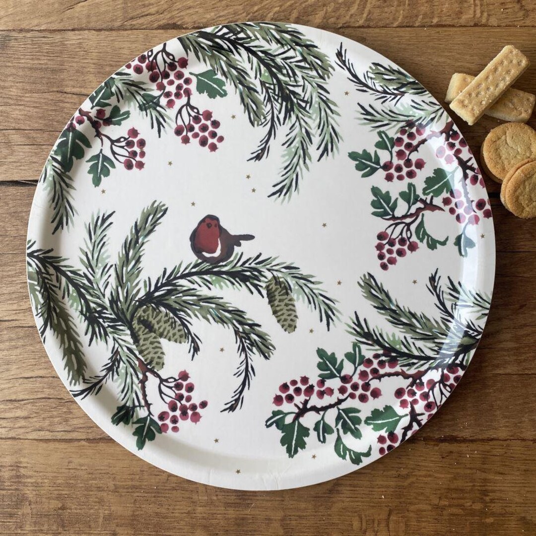 Christmas Birch Serving Tray, Round Festive Drinks Tray, Eco-friendly ...