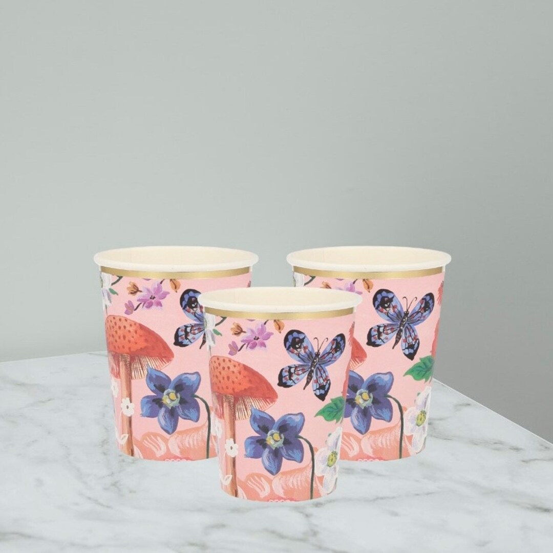 8 Floral Paper Cups, Botanical Flowers Party Cups, Floral Party Decor ...