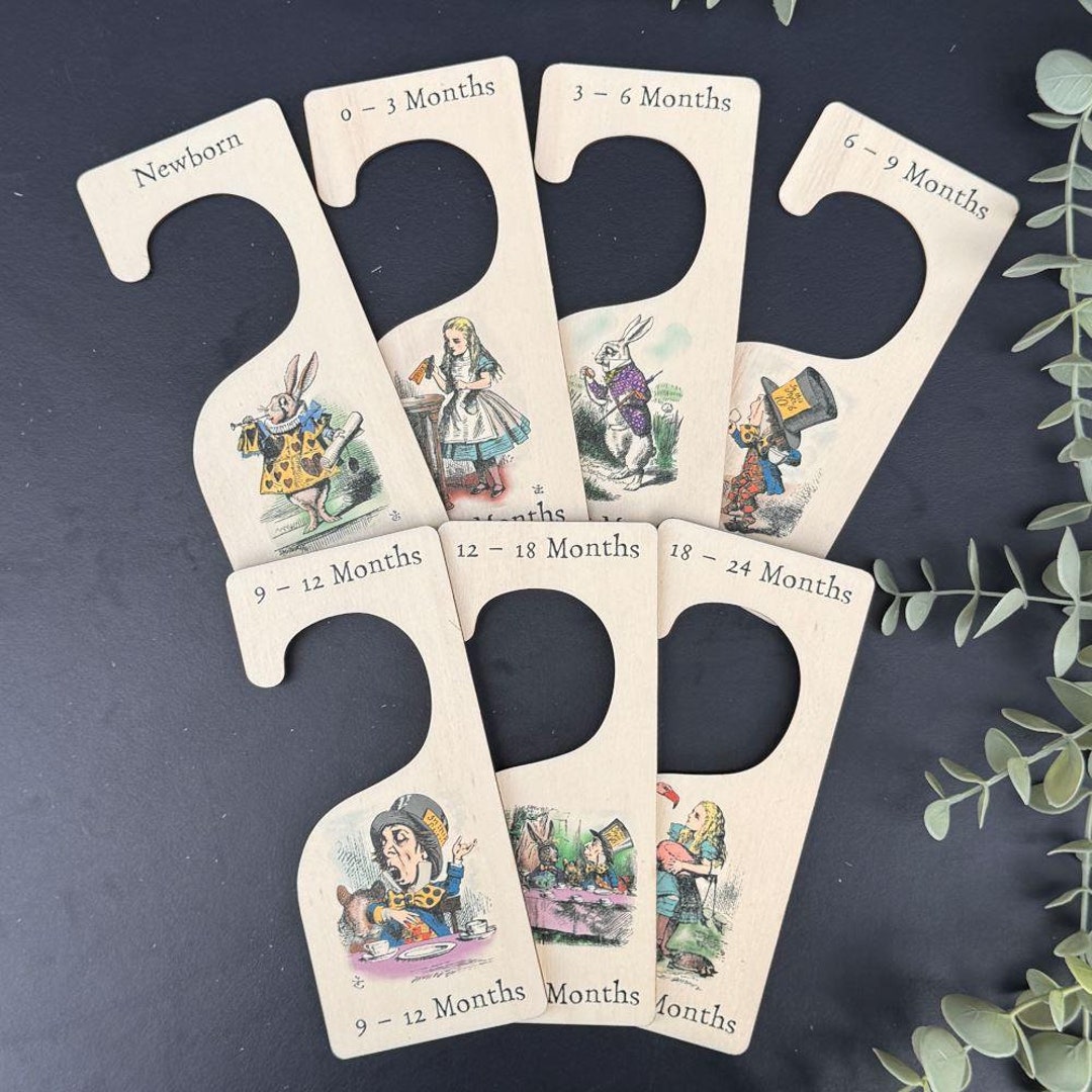 7 Alice in Wonderland Nursery Hangers, Baby Clothes Dividers, New Born ...