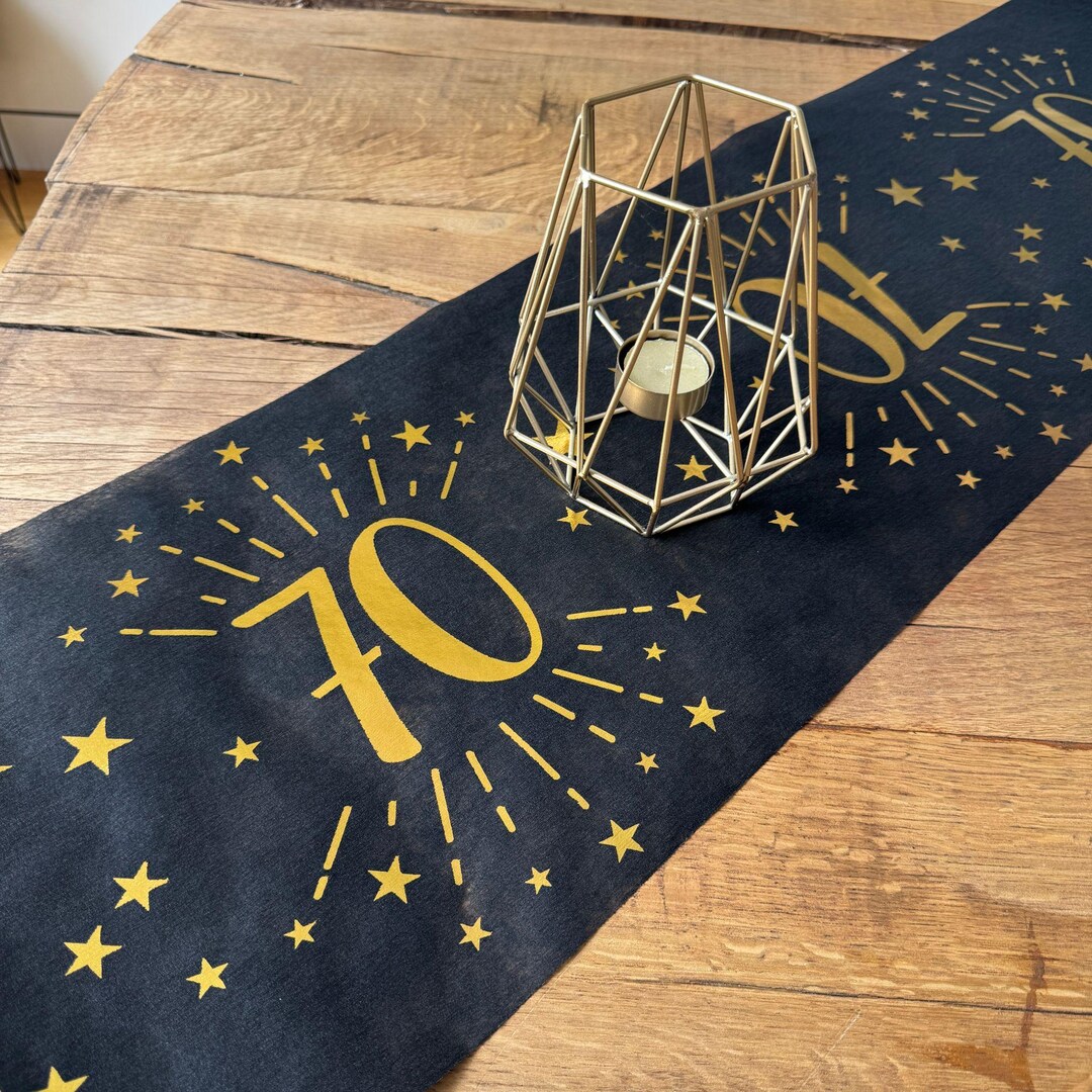 Gold 70th Birthday Table Runner, 70th Birthday Sparkling Foil Table ...