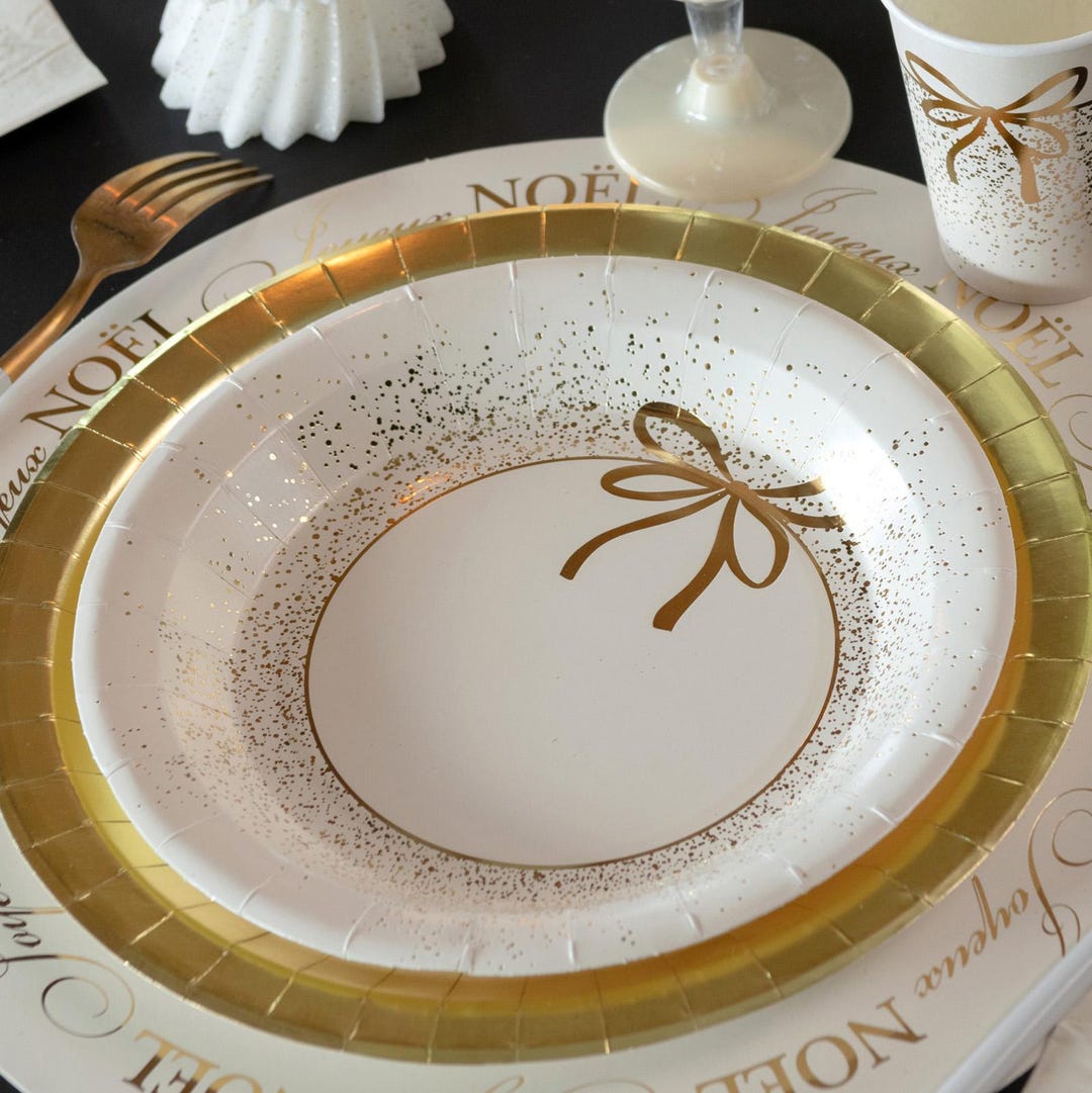 10 Elegant Ivory Sparkling Disposable Plates, Premium Tableware for ...