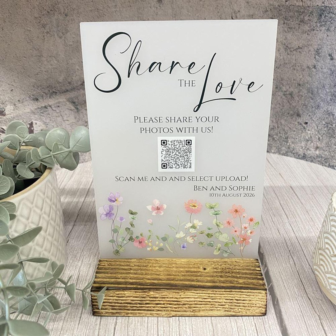 Wedding QR Code Sign, Personalised Photo Sharing Wooden Plaque, Share ...
