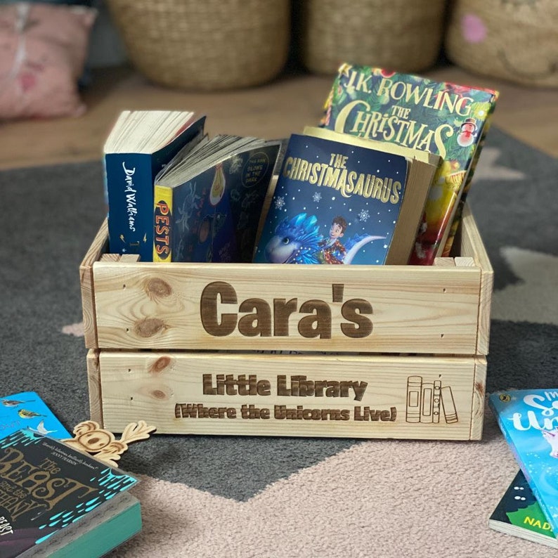 Personalised Wooden Little Library Crate Story Book Box - Etsy