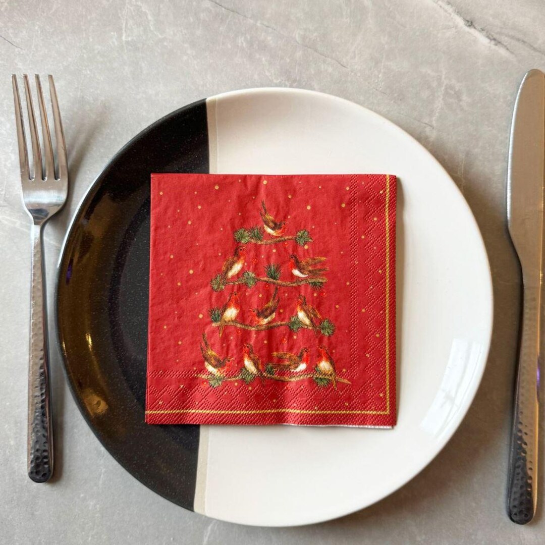 20 Christmas Robin Napkins, Red Festive Cocktail Napkins, Festive ...