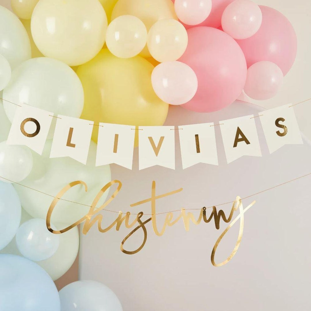 Gold Personalised Christening Banner With Name, Christening Backdrop ...