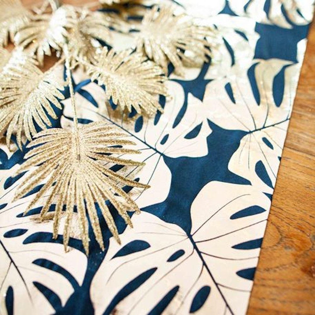 Tropical Blue & Gold Table Runner Velvet Table Runner - Etsy UK