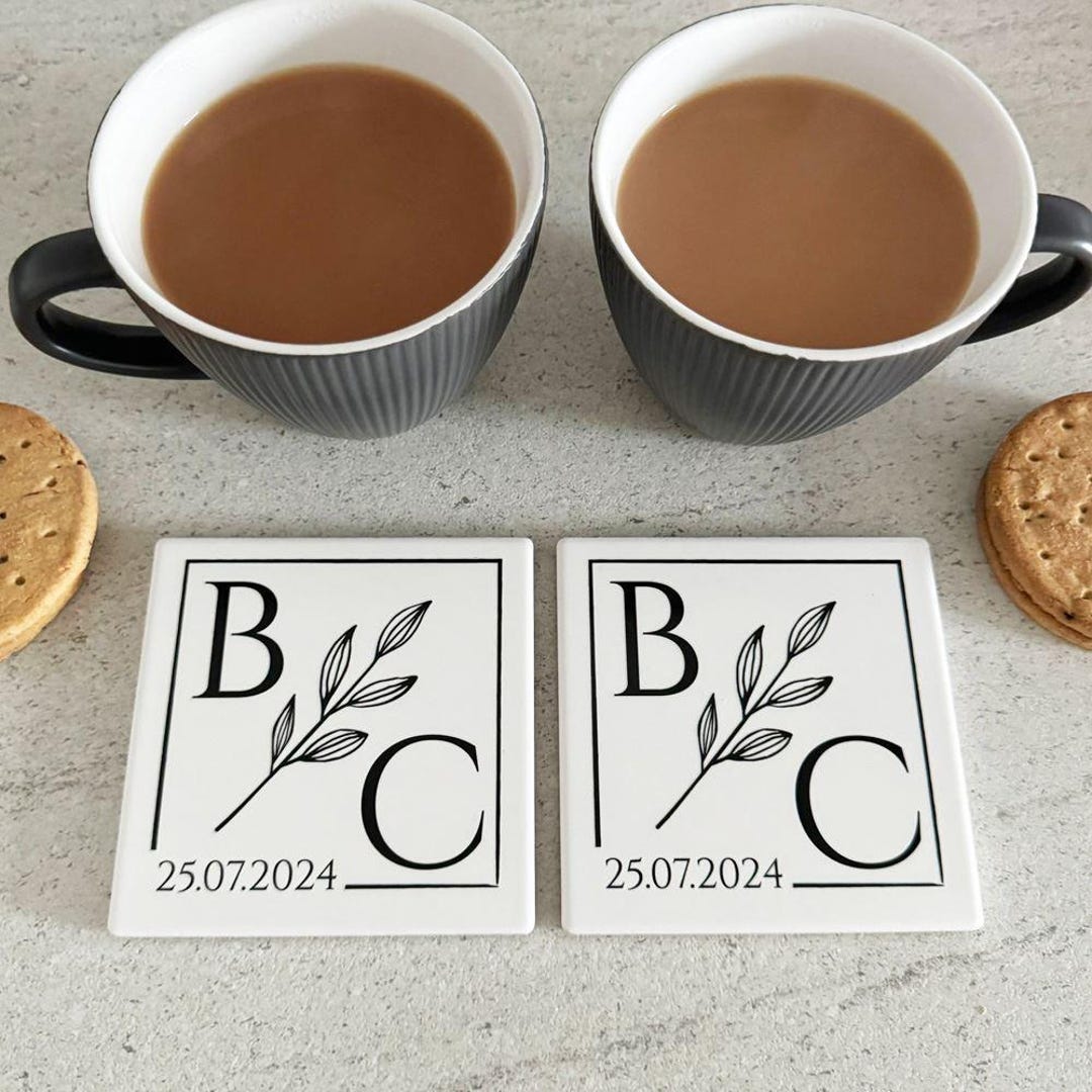 Personalised Porcelain Couples Coaster Gift Set Name Date, His Hers ...