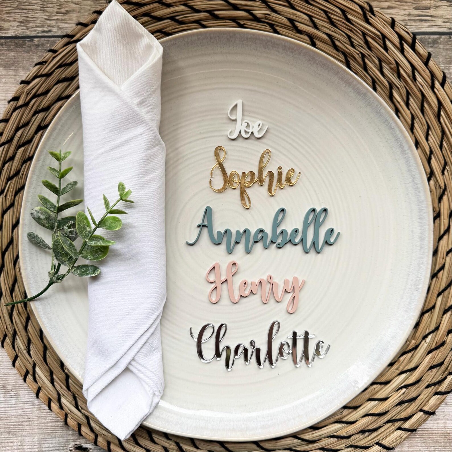 Personalised MIRROR ACRYLIC Place Name Cards, Napkin Wedding Favours ...