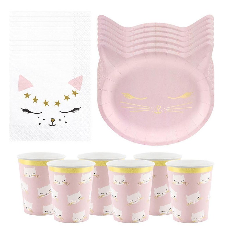 Girls Cat Birthday Party Pack for 6 People, Cat Birthday Decorations ...