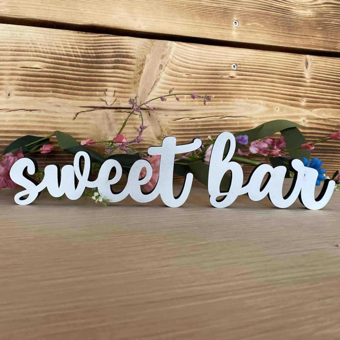 Wooden Wedding Sweet Bar Sign, White Wedding Table Decorations, Candy ...