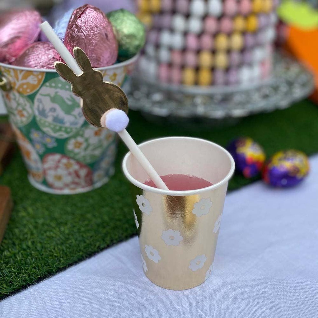 8 Gold and White Daisy Paper Cups, Girls Flower Party Cups, Daisy ...