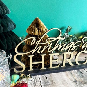 Personalised Christmas At.. Name Sign With Stand, Home Mantlepiece Sign ...