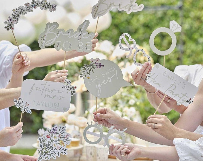 10 Floral Hen Party Photo Props, Team Bride Photo Booth Props, Hen ...
