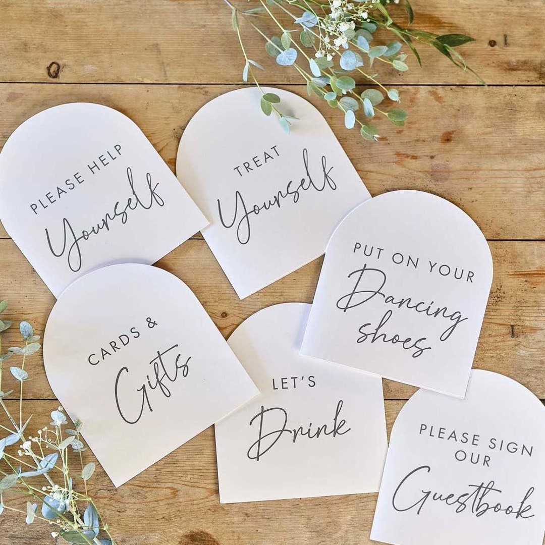 6 Wedding Table Signs - Guest Book, Cards & Gifts, Dancing Shoes, Lets ...