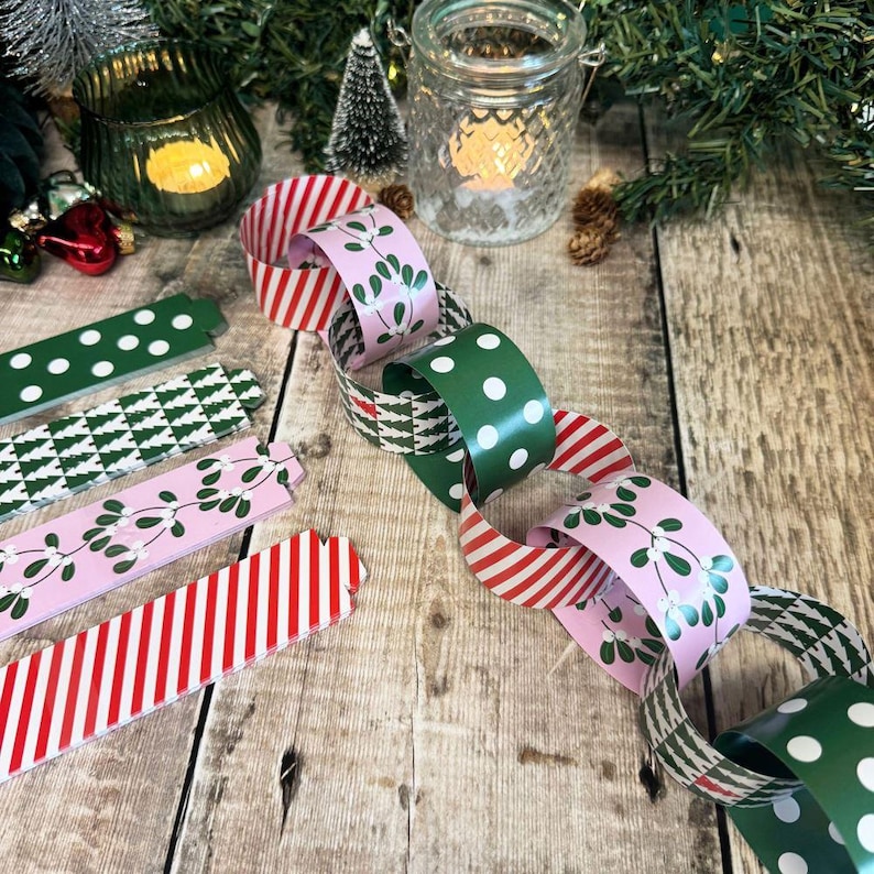 100 Christmas Paper Chains, DIY Christmas Decorations Tree Mistletoe ...