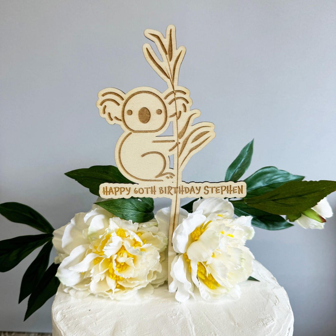Wooden Personalised Koala Cake Topper, Childrens Animal Birthday Party ...