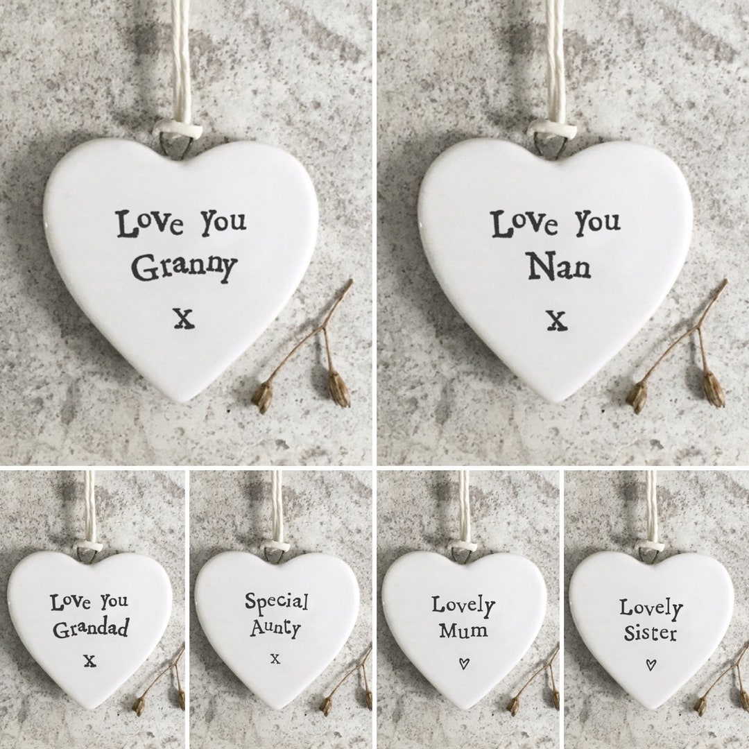 Mini Porcelain Heart for Nan Granny Aunty Sister Grandad Mum, Hanging ...