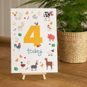 Farm Animals 4th Birthday Table Sign, Farm Birthday Sign, 4 Today Card ...