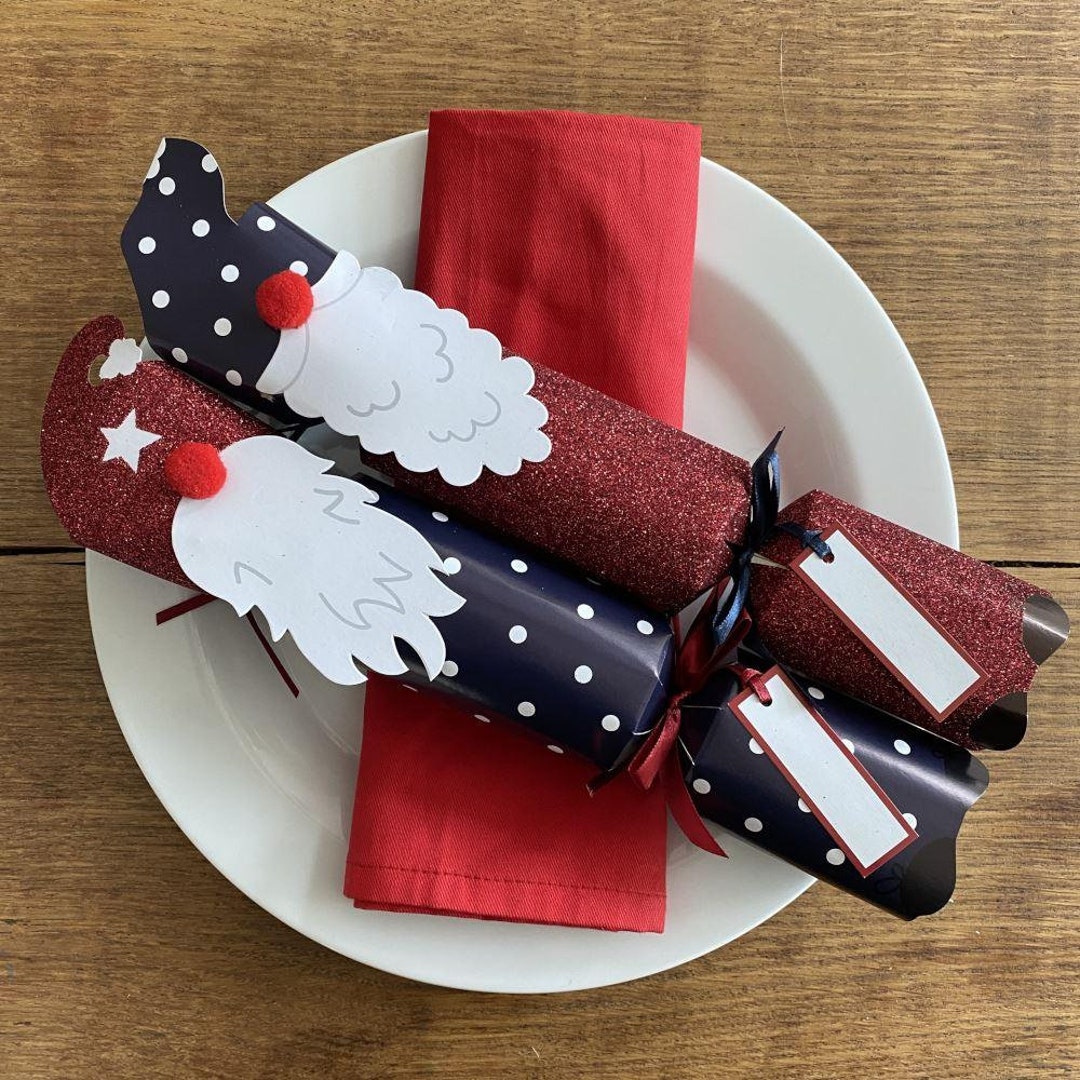 6 Christmas Glitter Gonk Table Crackers, Blue Red Festive Table ...