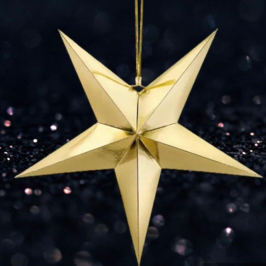 Gold Paper Hanging Star Decoration, Christmas Gold Star Decorations ...