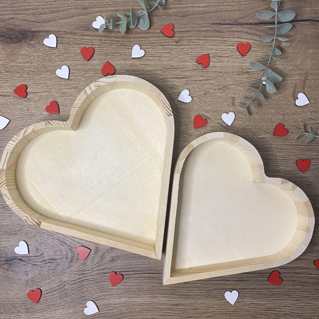 Set of 2 Wooden Decorative Heart Trays, Contemporary Home Decoration ...