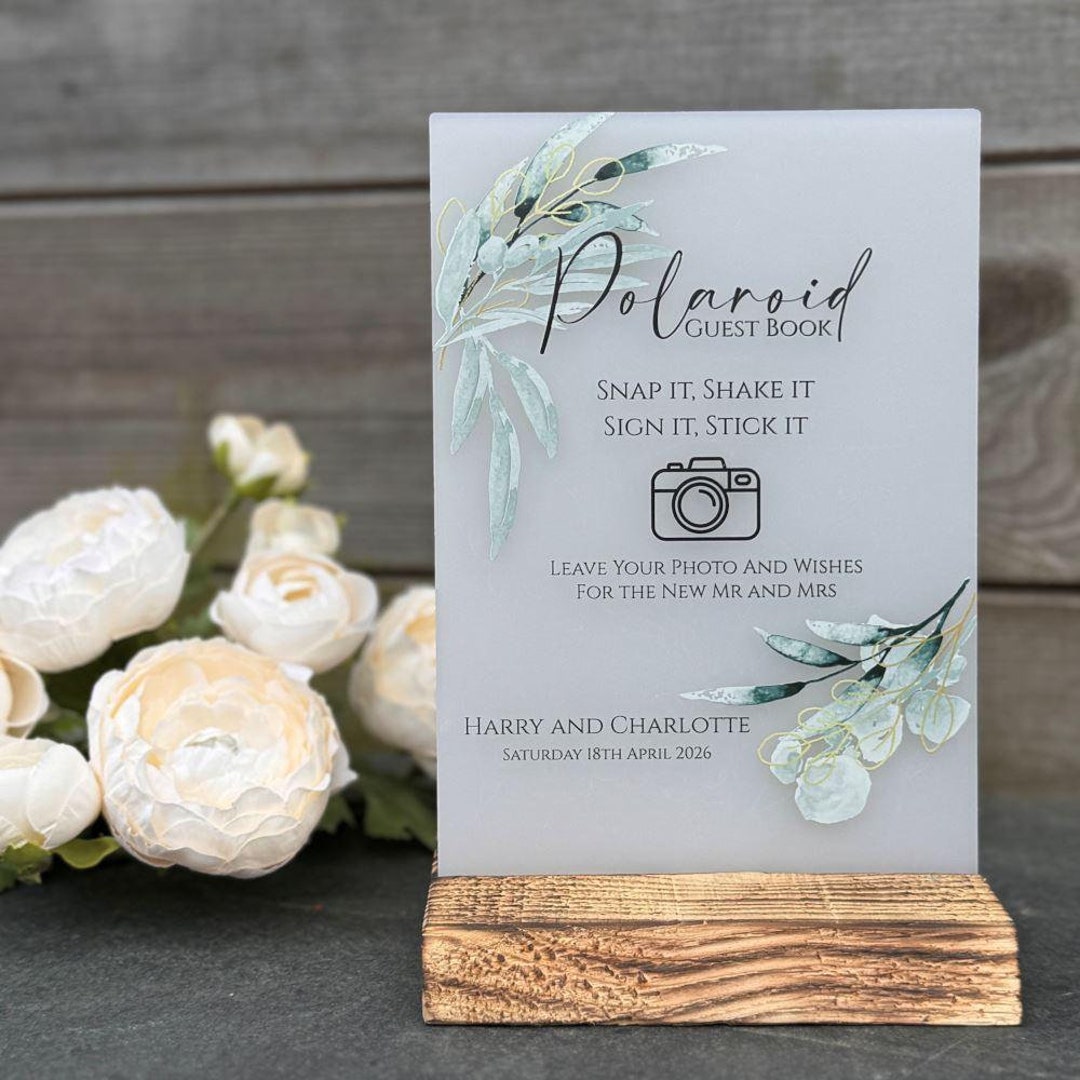 Personalised Photo Guest Book Sign, Botanical Snap It Shake It Sign It ...