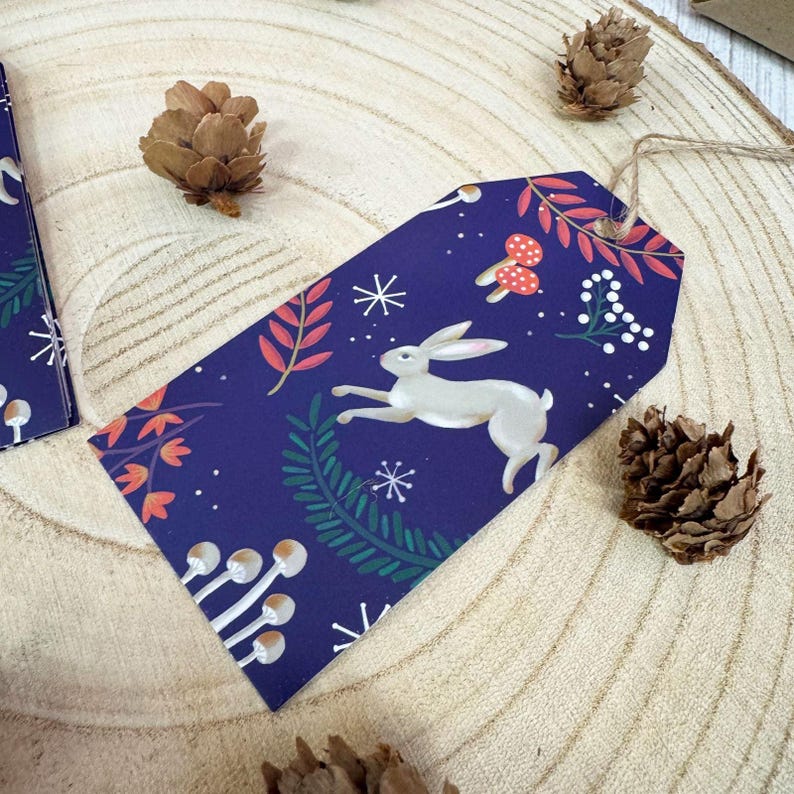 8 Christmas Gift Tags - Twilight Blue Woodland Design, Festive Gift ...