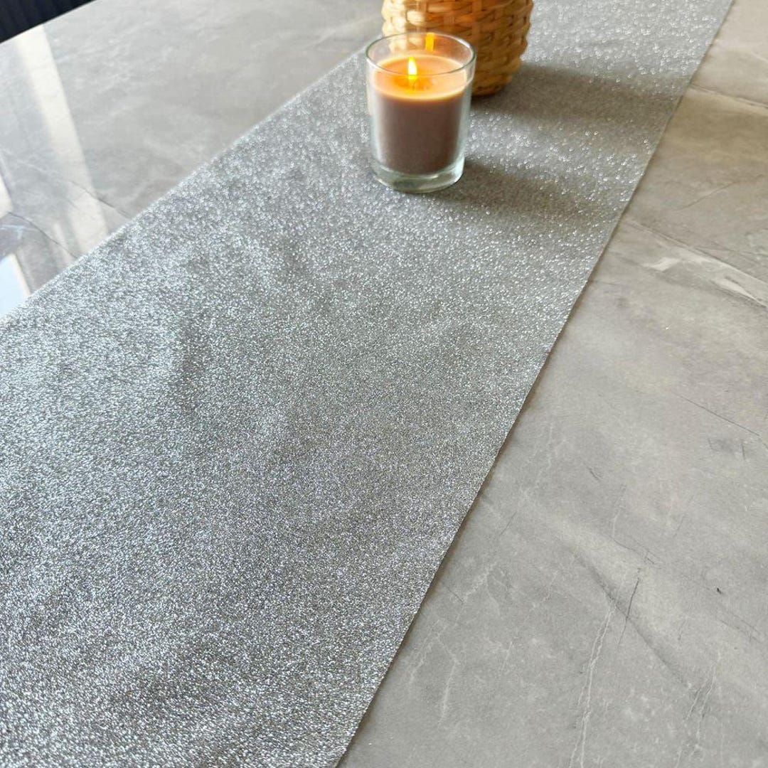 Silver Glitter Table Runner, Christmas Sparkle Table Covering, Silver ...