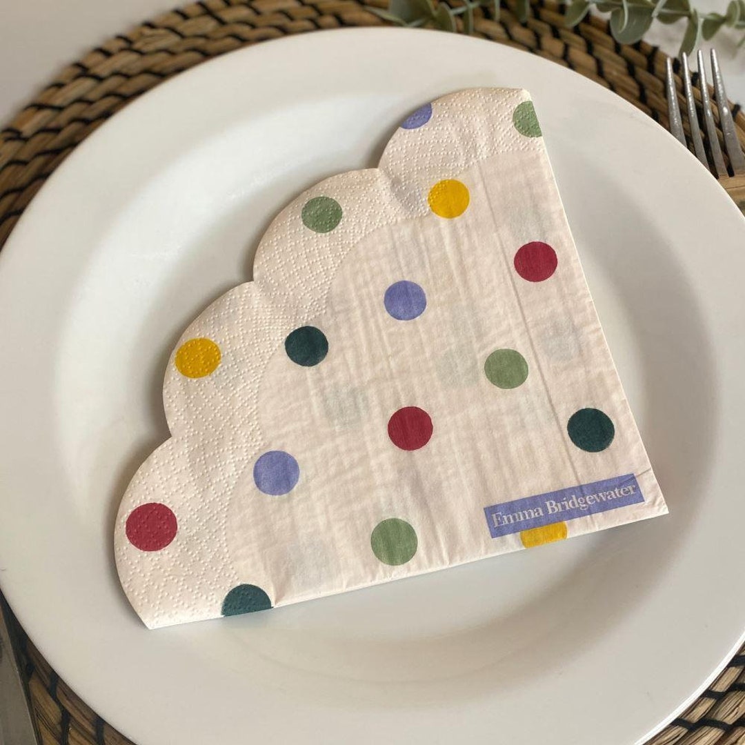 12 Polka Dot Napkins, Scalloped Edge Dotty Paper Napkins, Multicoloured ...