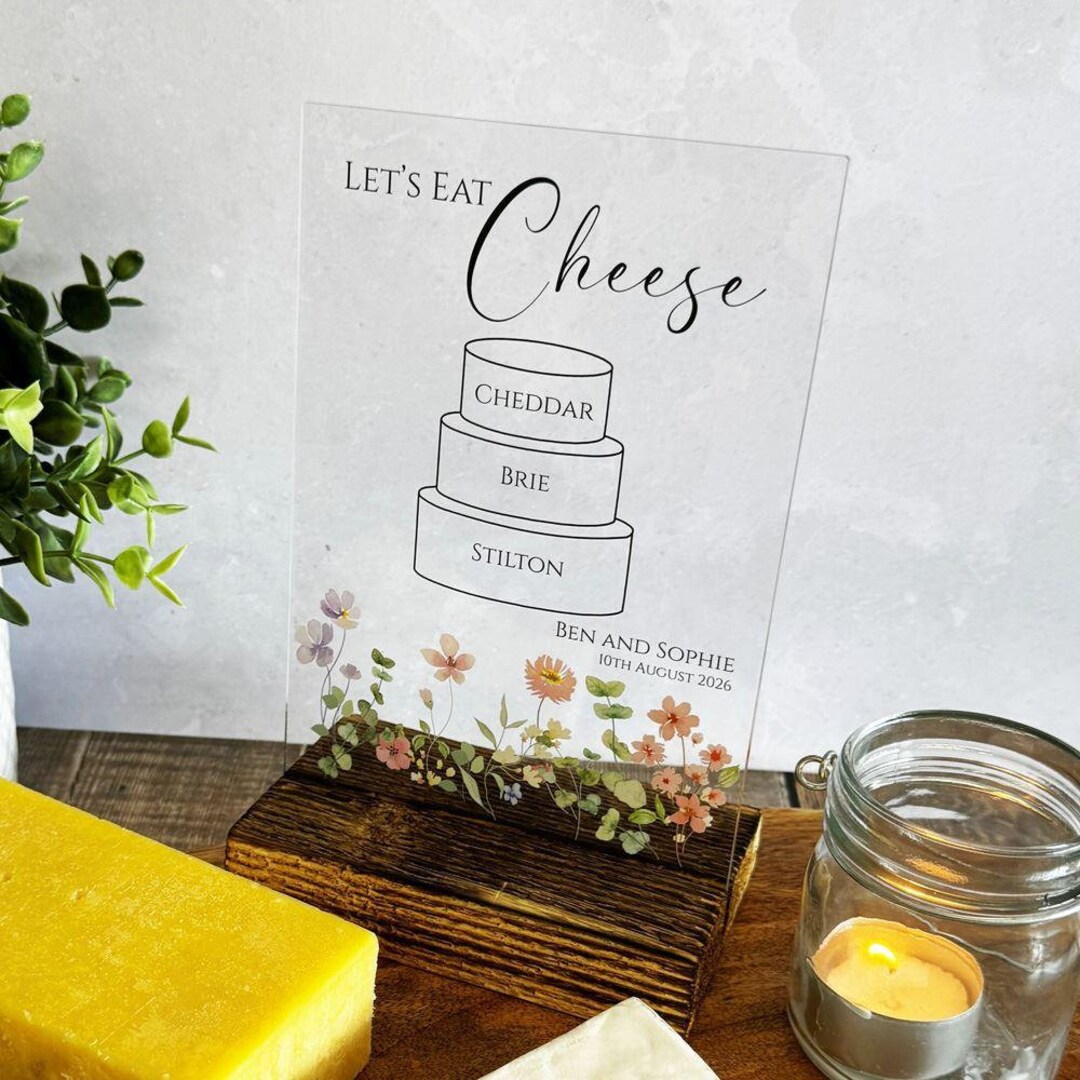 Personalised Wedding Cheese Menu, Cheese Board Flavours Sign, A5 Clear ...