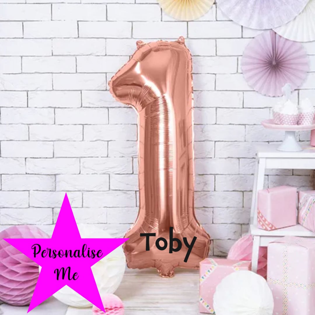 Personalised Jumbo Rose Gold Number 1 Balloon, Birthday Age Balloon ...