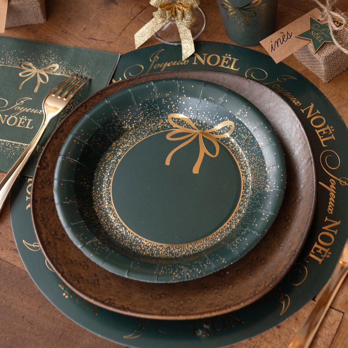 10 Elegant Green Sparkling Plates, Premium Disposable Tableware for ...