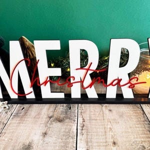 Wooden Merry Christmas Sign With Stand, Festive Home Decorations ...