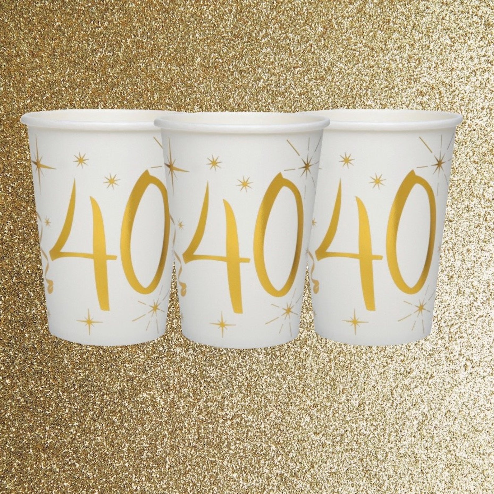 10 Gold 40th Birthday Paper Cups, Age 40 Birthday Party Cups, Gold 40th ...