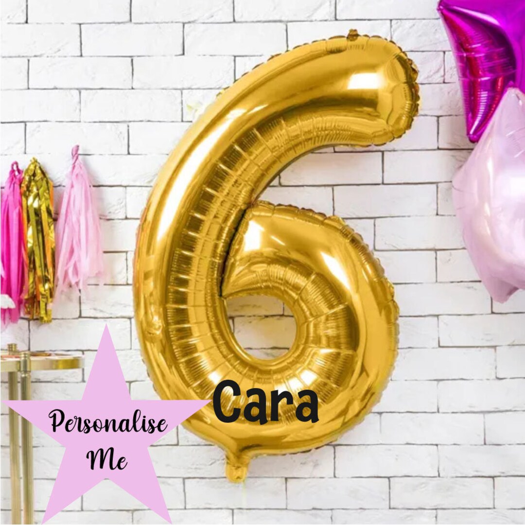 Personalised Jumbo Gold Number 6 Balloon, Birthday Age Balloon With ...