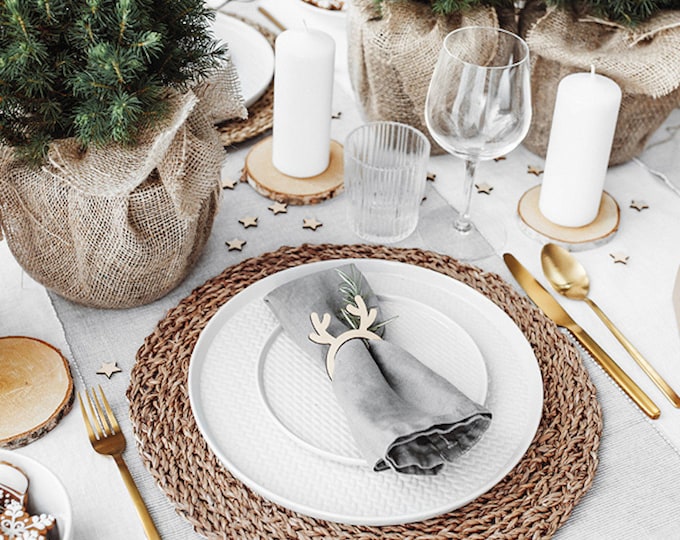 6 Christmas Reindeer Wooden Napkin Rings, Festive Table Decorations ...