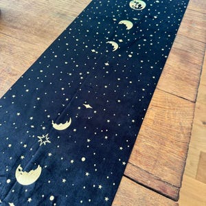 Black Velvet Table Runner: Gold Cosmic Moons, Celestial Decor (3m) - Etsy