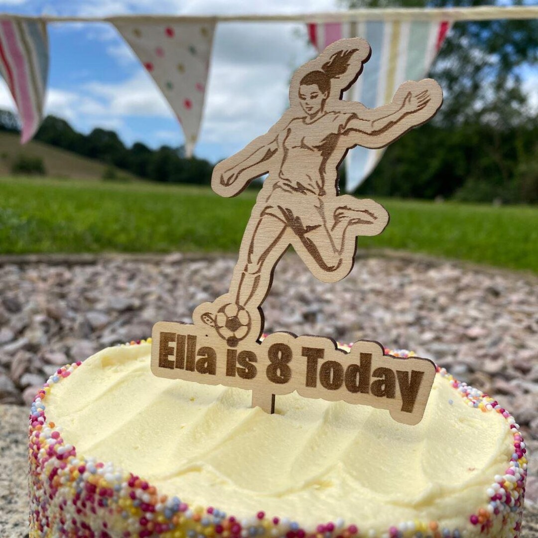 Girls Footballer Cake Topper, Personalised Birthday Wooden Topper, Cake ...