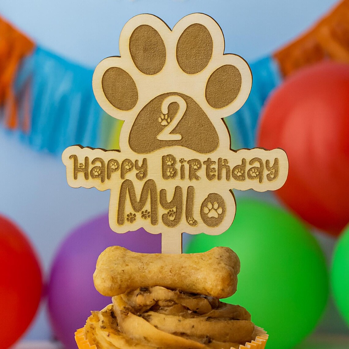 Dog Birthday Cupcake Topper, Personalised Cake Topper for Dogs, Puppy ...