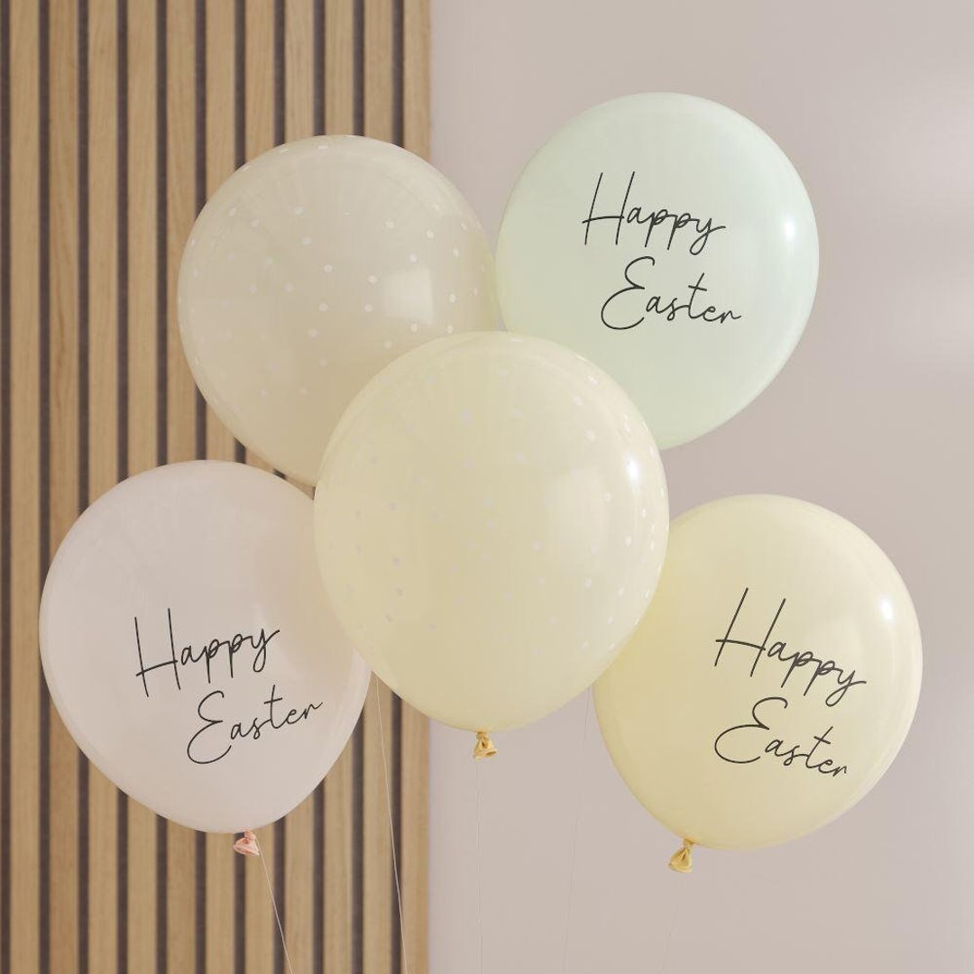 5 Happy Easter Balloons, Easter Party Decorations, Pastel Balloon ...