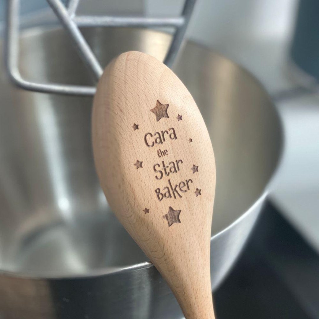 Personalised Wooden Spoon Star Baker Design, Custom Engraved Wood Spoon ...