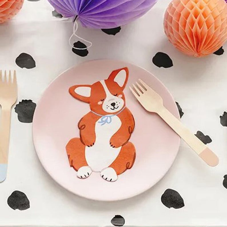 12 Corgi Dog Paper Party Table Napkins, Dog Birthday Partyware, Animal ...
