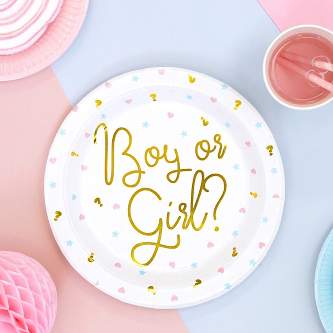 6 Gender Reveal Party Plates, Gold Boy or Girl Plates, Baby Shower ...