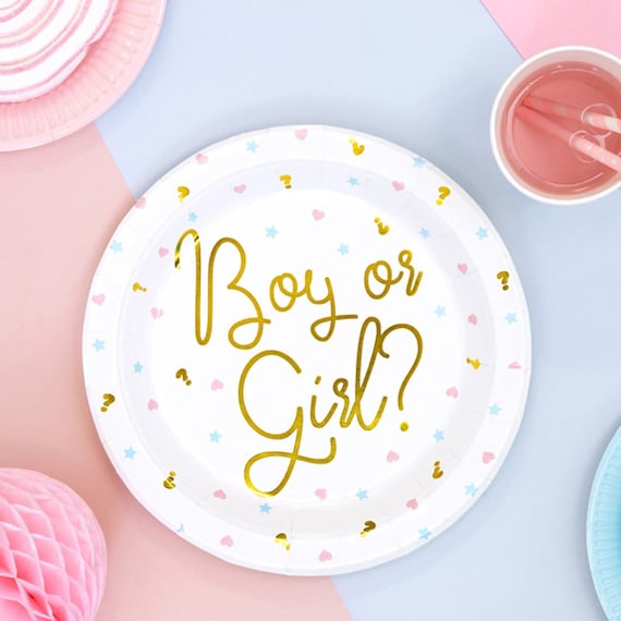 6 Gender Reveal Party Plates Gold Boy or Girl Plates Baby | Etsy