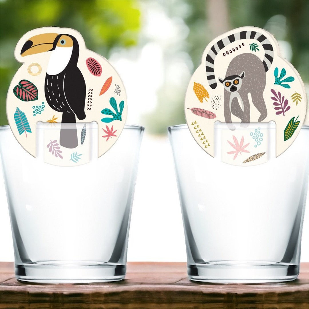 6 Zoo Animal Drink Toppers, Childrens Birthday Glass Decorations ...