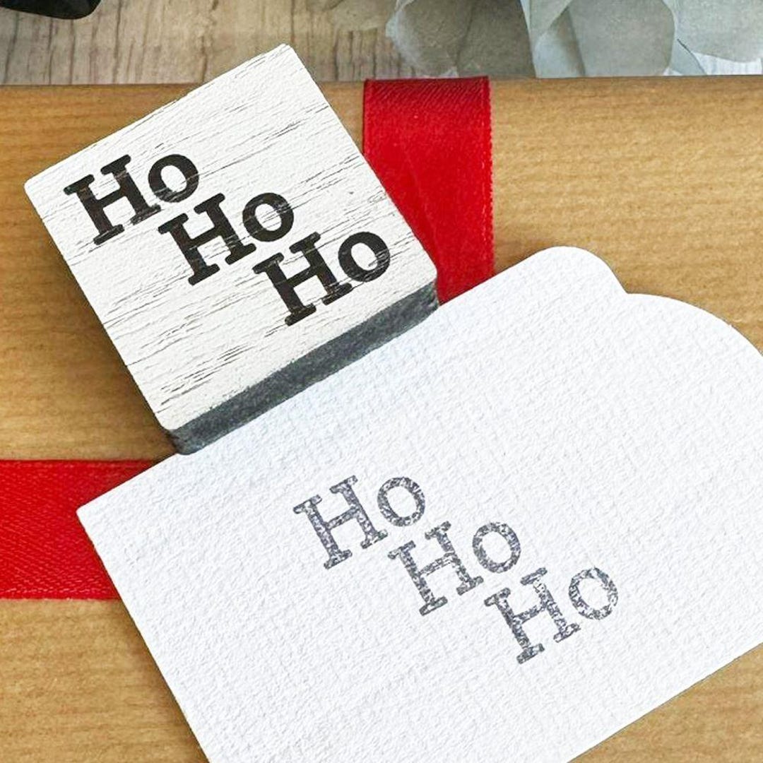 Square Ho Ho Ho Rubber Ink Stamp, Christmas Crafts, Festive Wooden ...