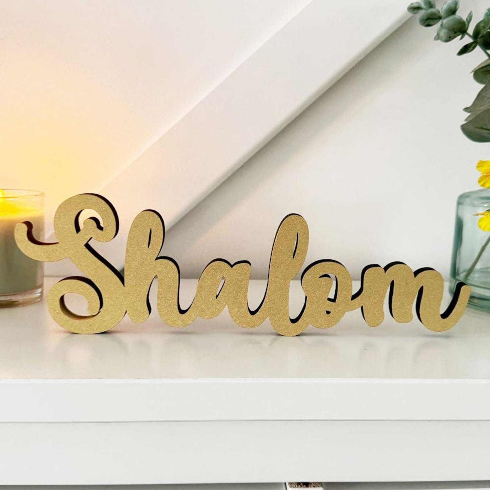 Wooden Shalom Standing Table Sign, Traditional Jewish Party Decoration ...
